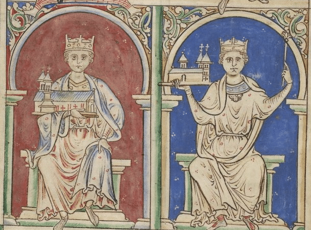 Why are medieval kings pictured holding a church-like building in one ...